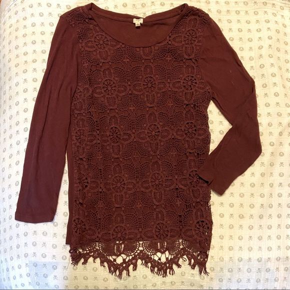 J. Crew | Tops | Maroon Jcrew Womens Top With Crochet Overlay S | Poshmark